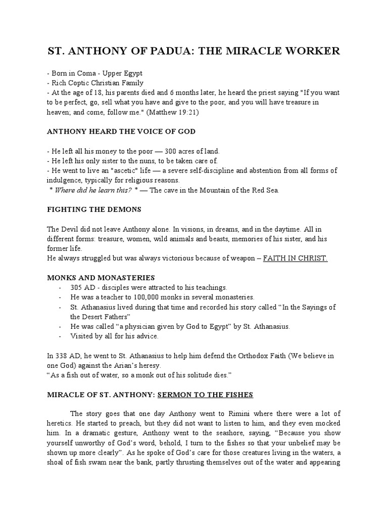 ST Anthony of Padua | PDF | Athanasius Of Alexandria | Miracle