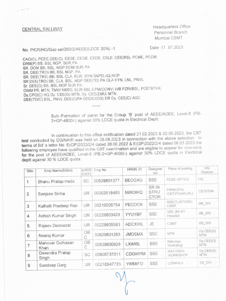 Aee-30 Per Ldce CBT Result | PDF