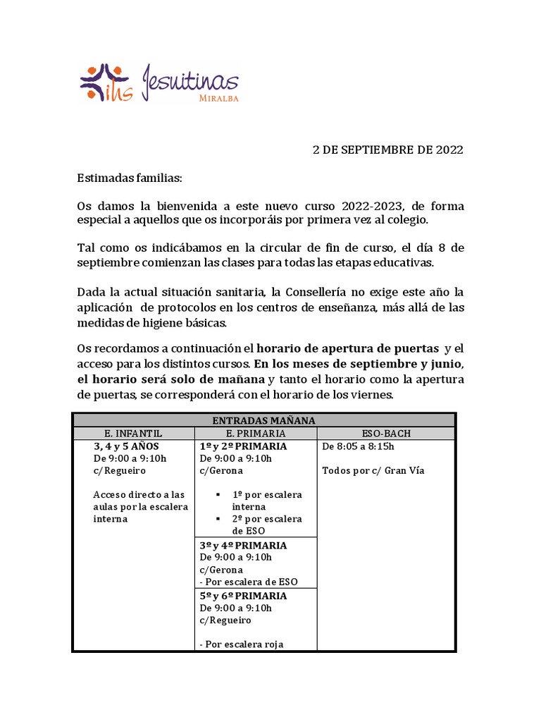 Inicio del Curso Escolar 2022-2023 | PDF | Educación primaria