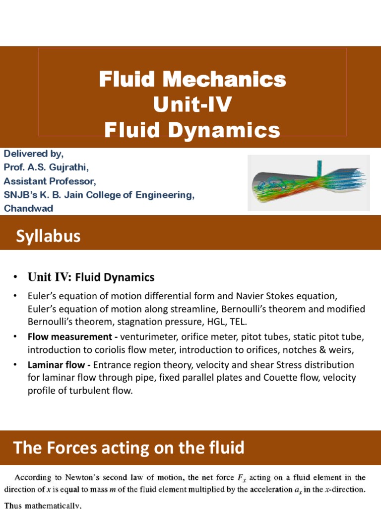 Unit 4 Fluid Dynamics | PDF | Fluid Dynamics | Fluid Mechanics