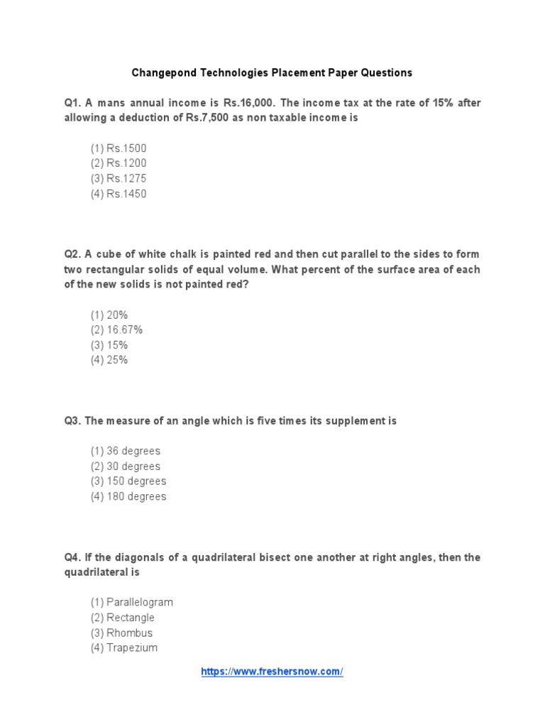Changepond Placement Paper Questions | PDF | Teaching Methods & Materials