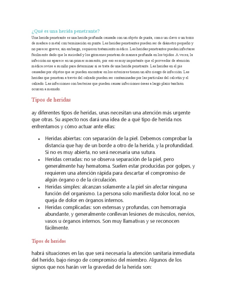 Qué Es Una Herida Penetrante | PDF | Herida | Infección