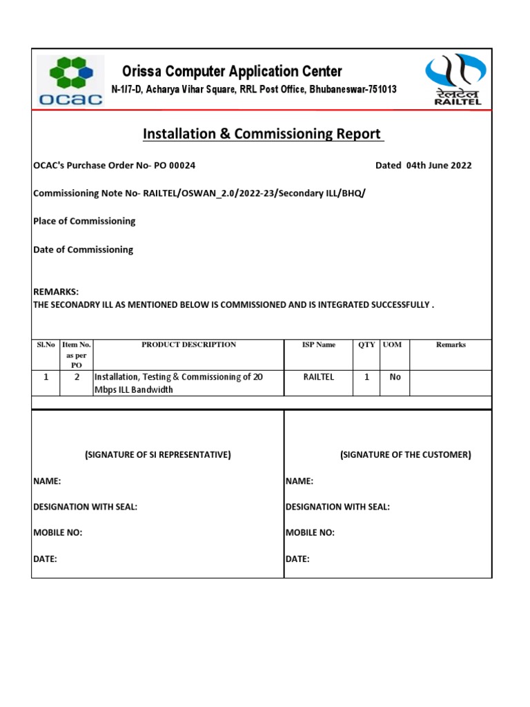 BHQ - Commissioning Report | PDF