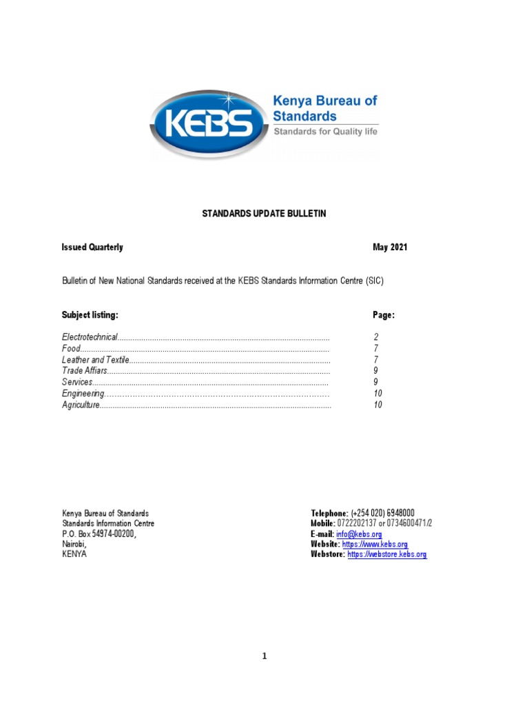KEBS Standards Update Bulletin May 2021 | PDF | Incandescent Light Bulb ...