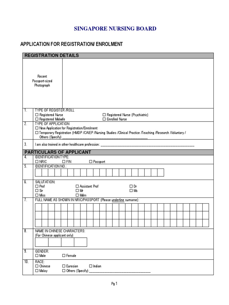 Singapore Nursing Board Application Form | PDF | Health Professional ...