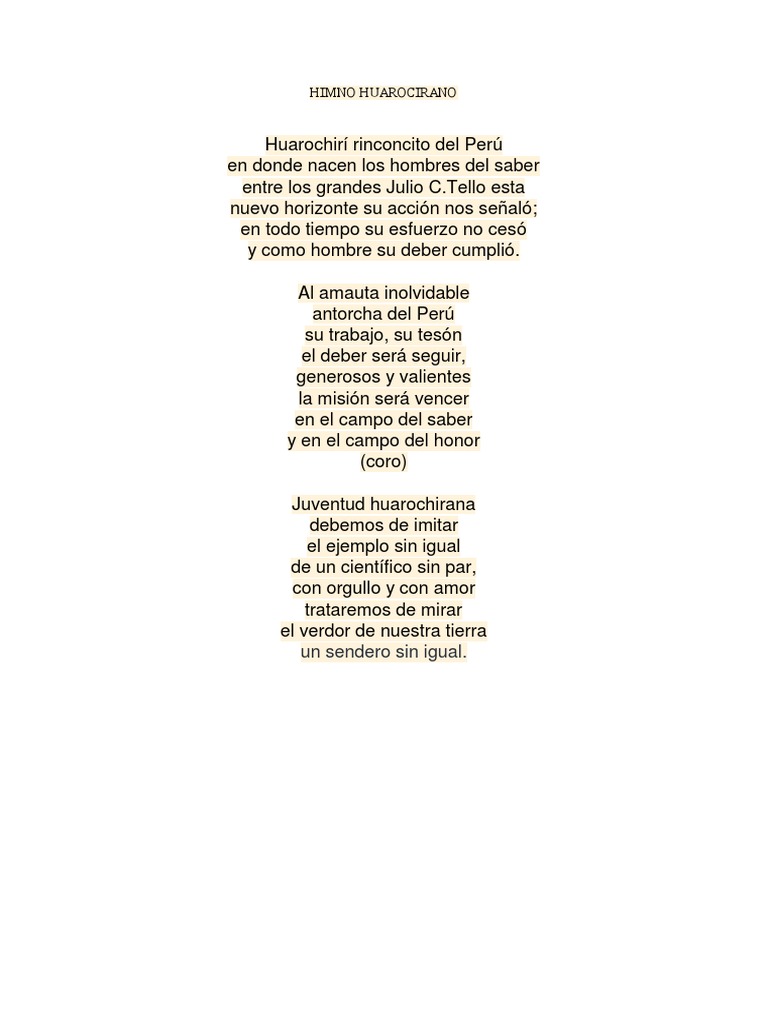 Himno Huarochirano: Orgullo y Saber | PDF | Libros para adolescentes