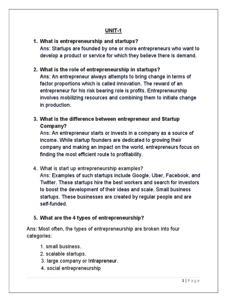 Entrepreneurship UNIT - 1 & 2 | PDF | Expense | Entrepreneurship