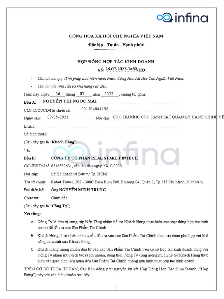 Infina BCC Contract Nguy N TH NG C Mai | PDF