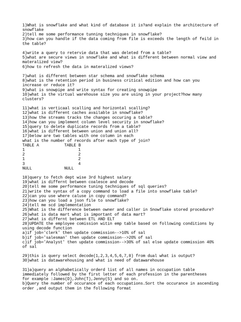 Interview Questions | PDF | Table (Database) | Data Management