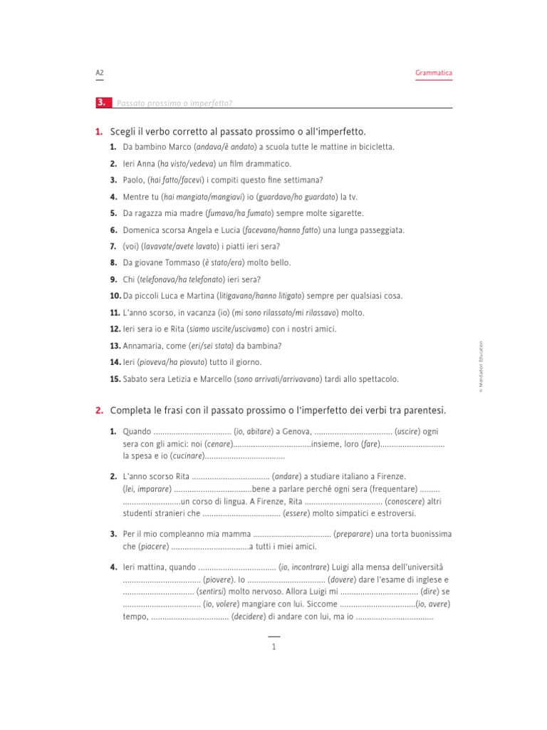 A2 - Grammatica - Passato Prossimo o Imperf | PDF