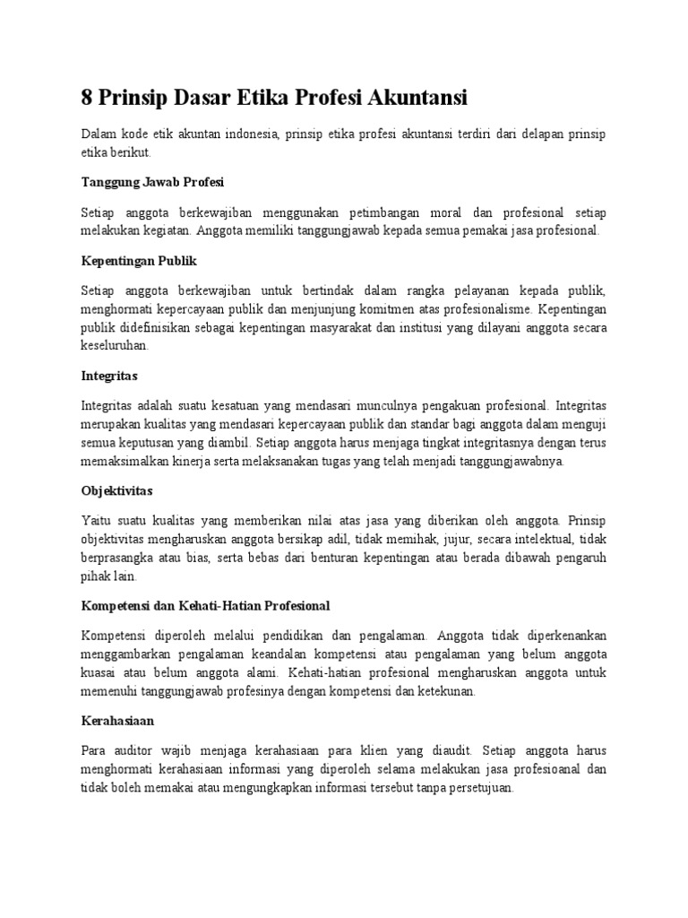 8 Prinsip Dasar Etika Profesi Akuntansi | PDF | Bisnis