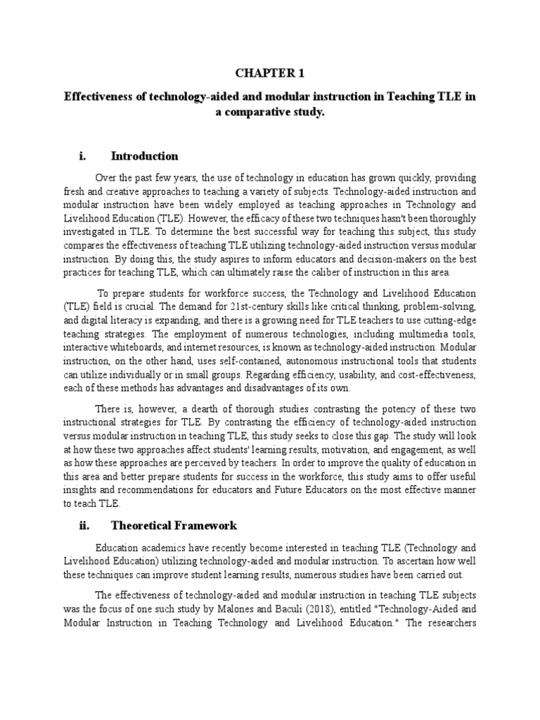 Effectiveness of Technology Aided and Modular Instruction in Teaching TLE in A Comparative Study ...
