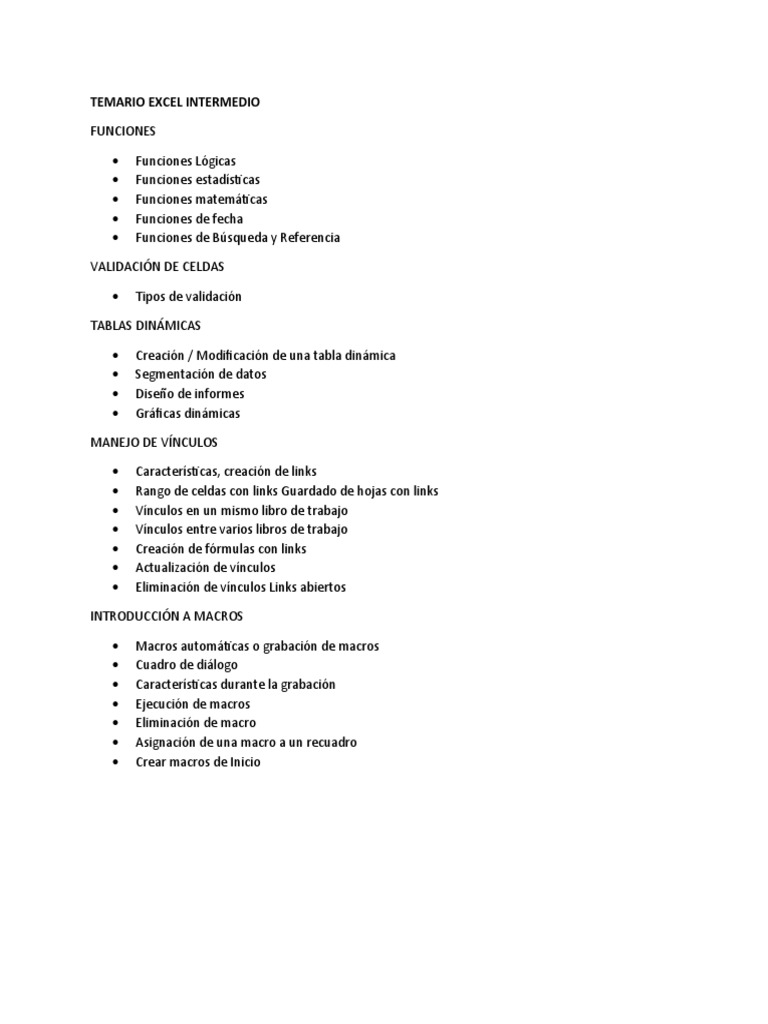 Temario Excel Intermedio | PDF