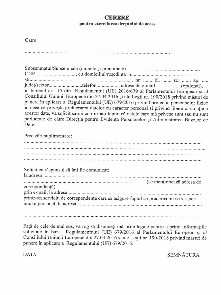 1 - Cerere Drept de Acces | PDF