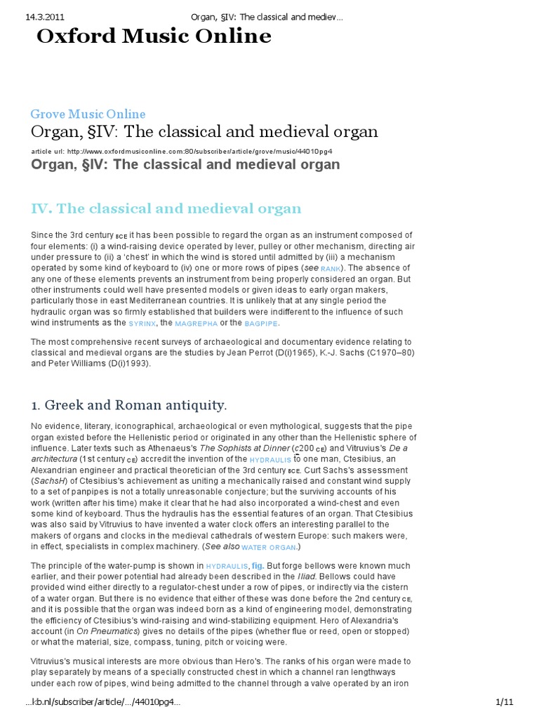 Organ The Classical and Medieval Organ | PDF | Byzantine Empire
