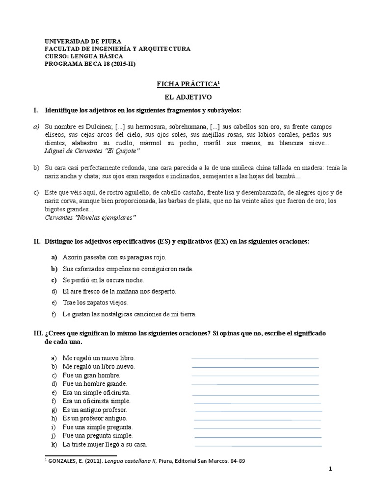 Ejercicios Adjetivo | PDF