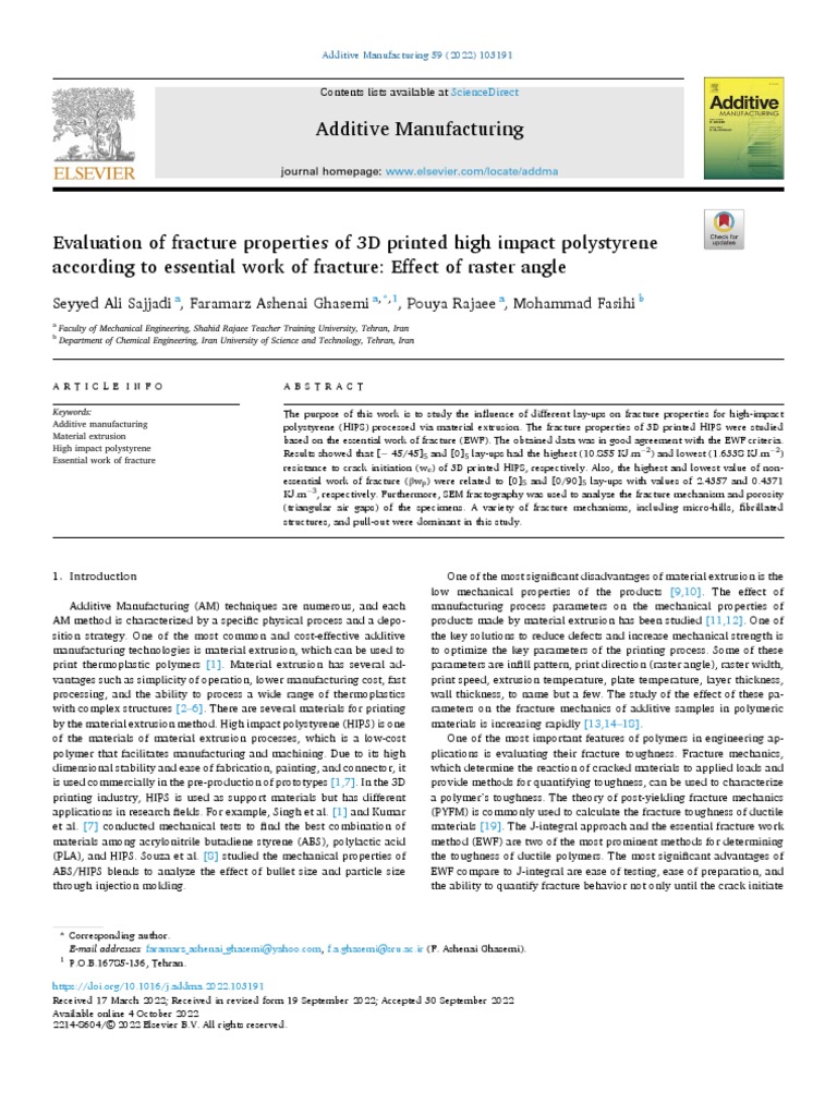 Evaluation Of Fracture Properties Of 3d Printed High Impact Polystyrene Pdf Fracture