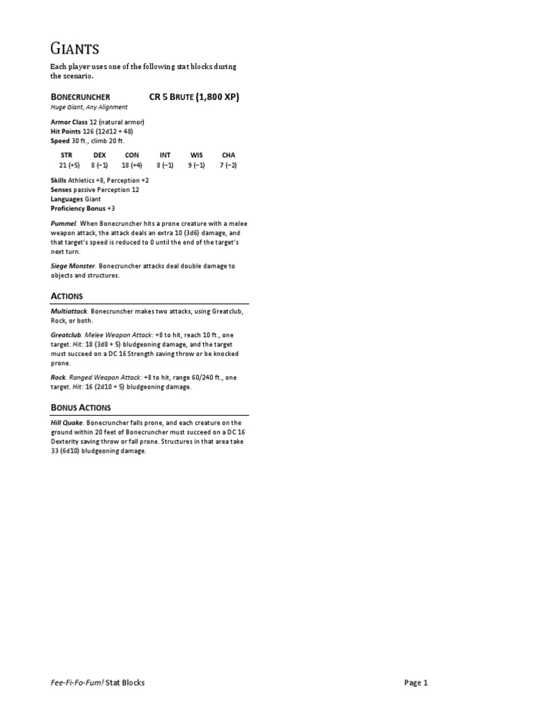Fee-Fi-Fo-Fum! Stat Blocks v1.0 | PDF | Military Technology | Military ...