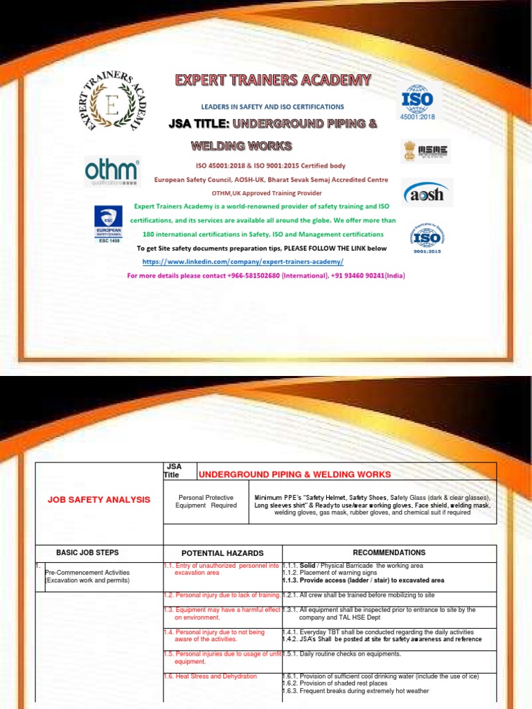 Eta-Jsa Underground Piping & Welding Works | PDF | Personal Protective Equipment | Welding