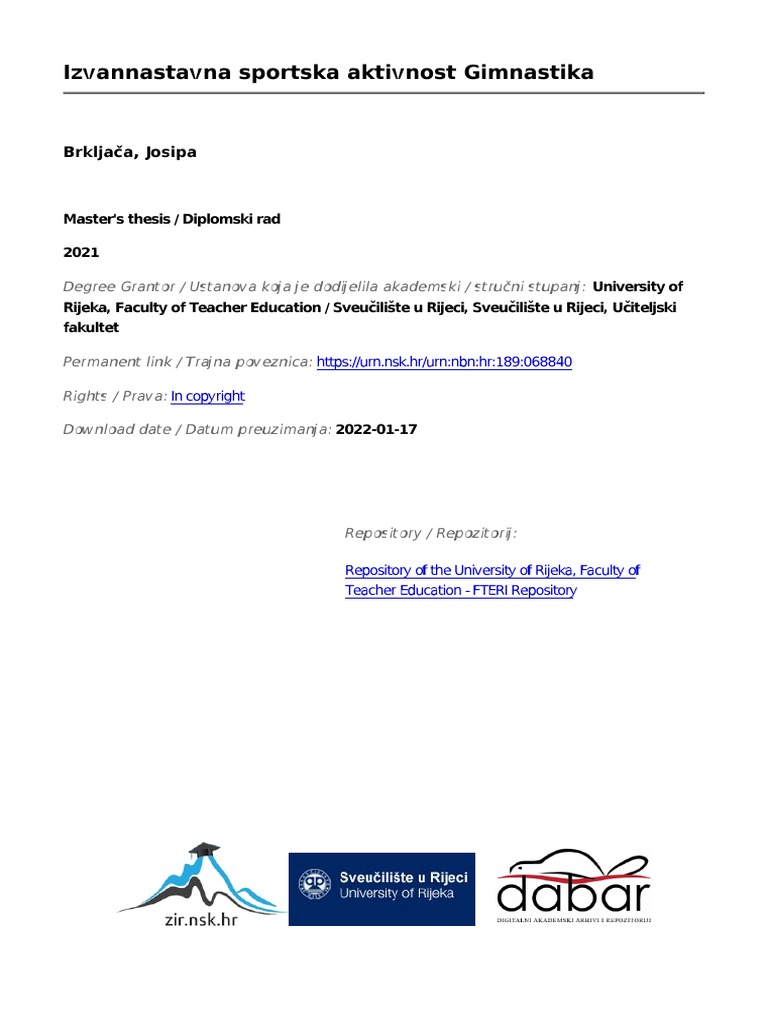 Izvannastavna Sportska Aktivnost Gimnastika | PDF