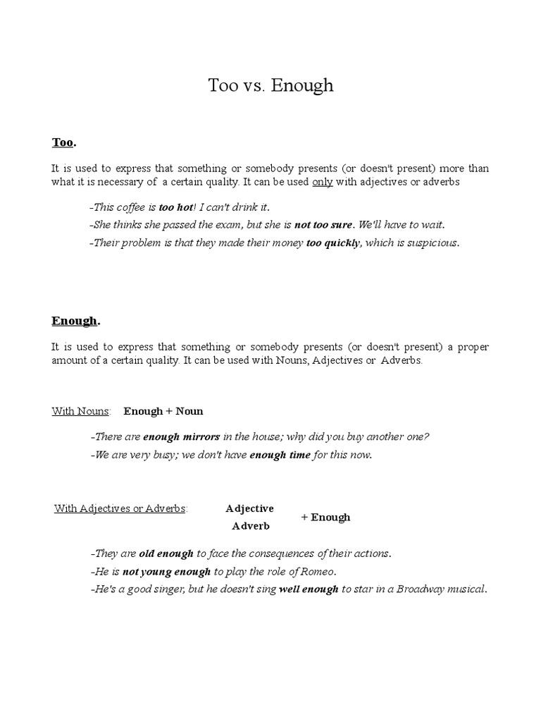 Theory - Too & Enough | PDF