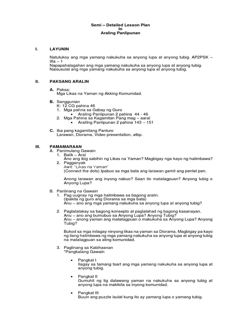 Semi Detailed Lesson Plan Ap | PDF