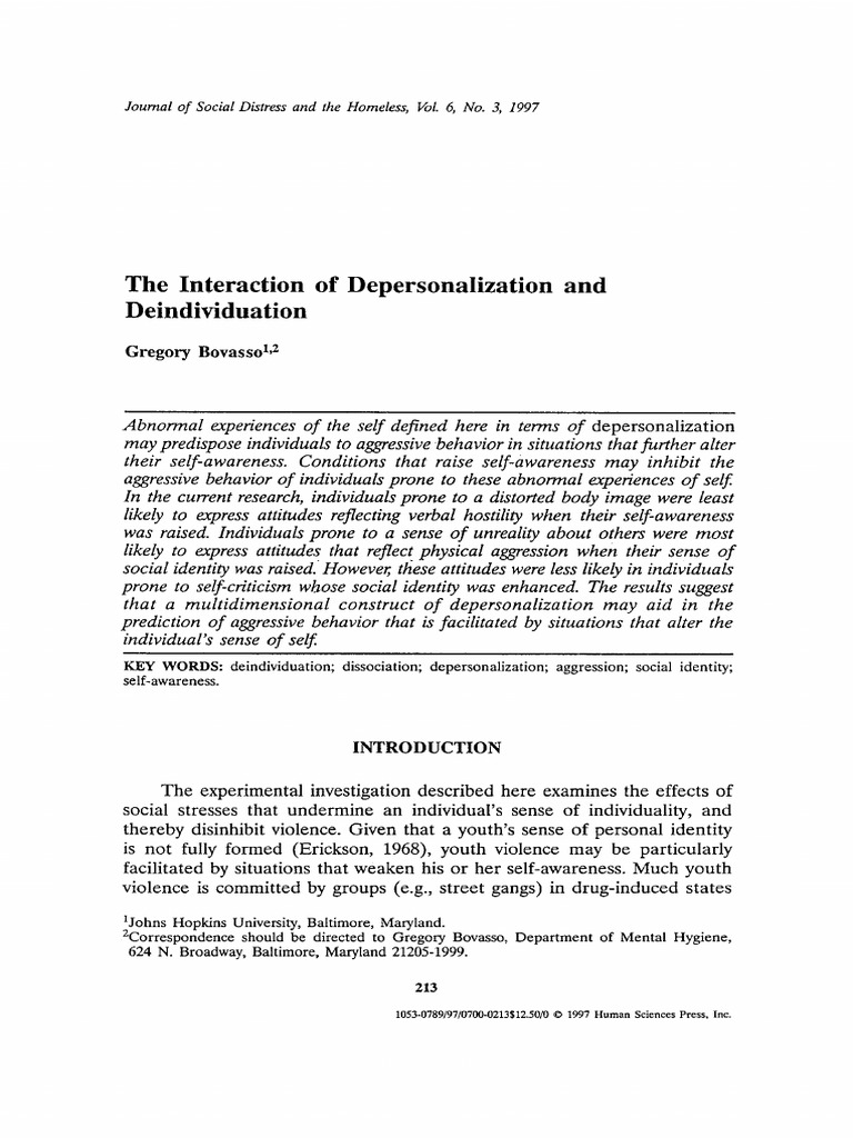 The Interaction of Depersonalization and Deindividuation | PDF ...