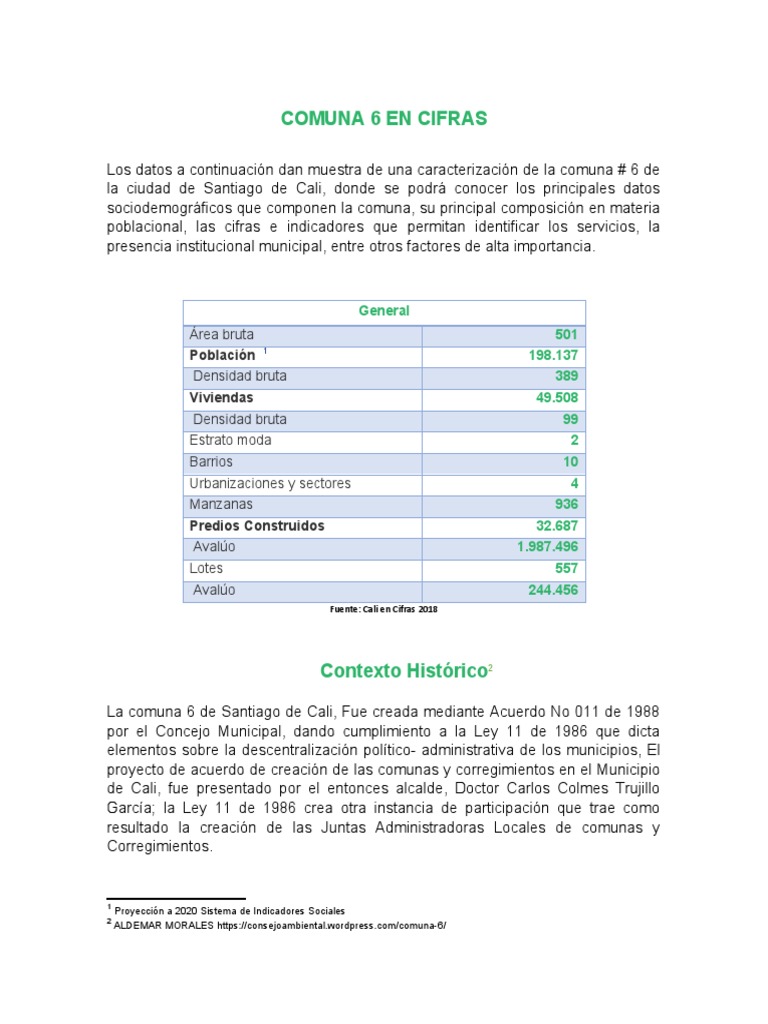 La Comuna 06 en Cifras | PDF | Santiago
