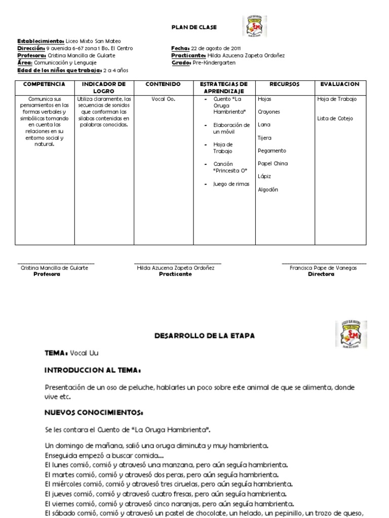 PLAN de CLASE Prekinder Vocal O | PDF | Alimentos