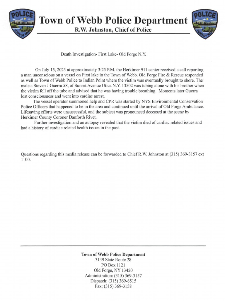 Town of Webb Police Department July 18, 2023 | PDF