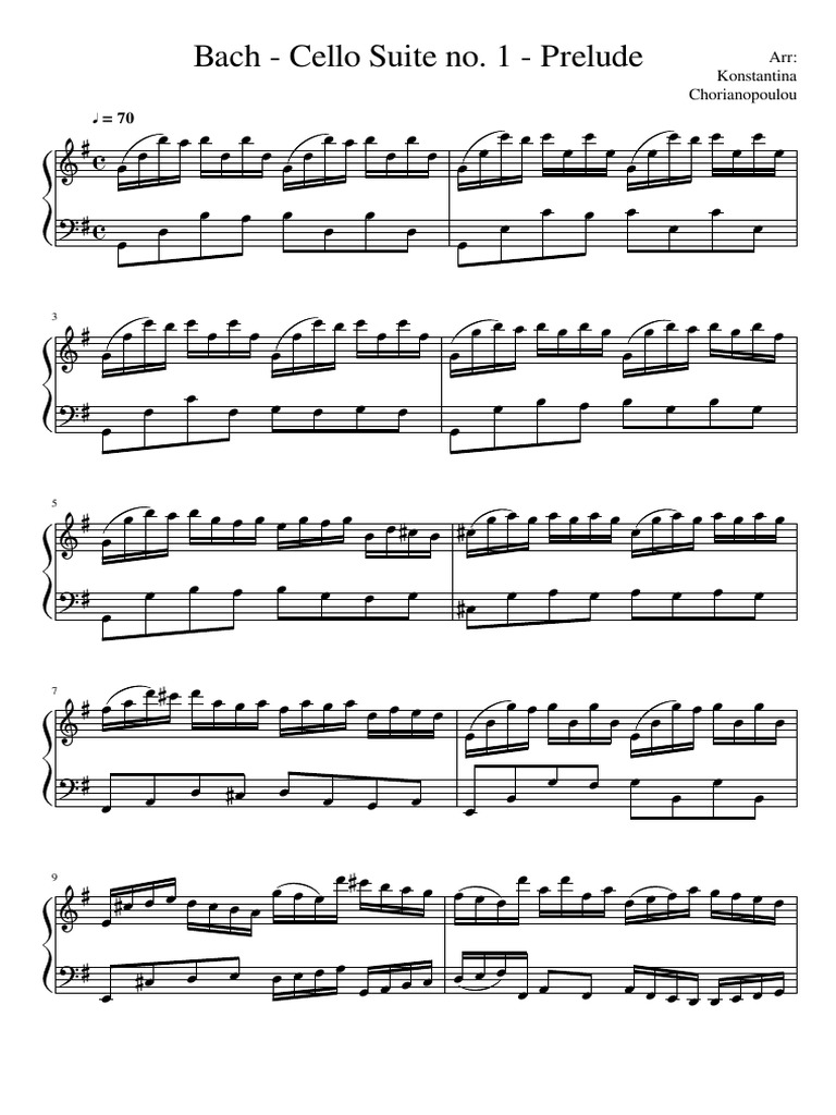 Bach Cello Suite No. 1 - Prelude - Piano | PDF