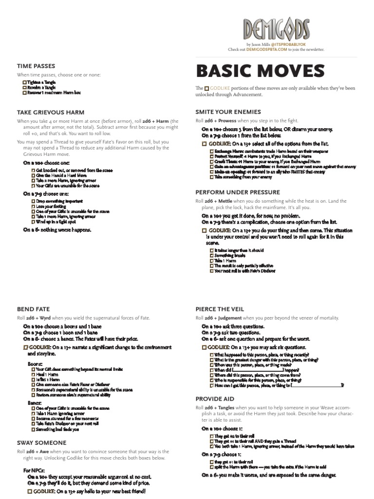 Demigods Basic Moves | PDF