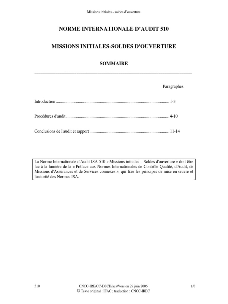 Normes Audit Isa-510 Soldes | PDF | Audit | Audit financier