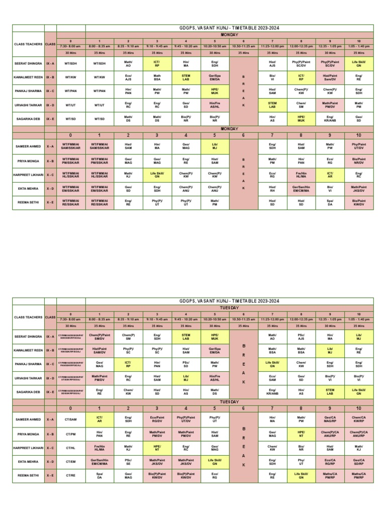 TIME - TABLE 2023-24 (JULY 2023) - Secondary Section | PDF