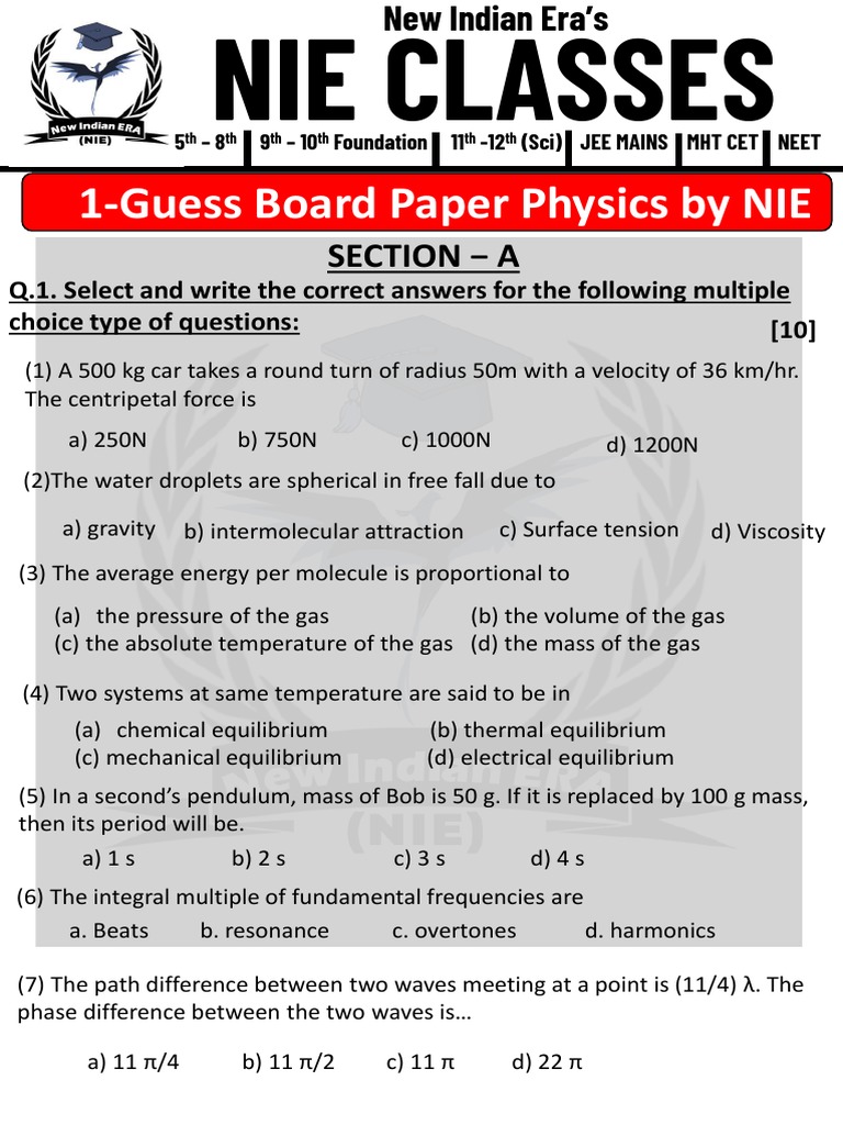 Guess Paper-1 by NIE | PDF | Metrology | Physical Phenomena