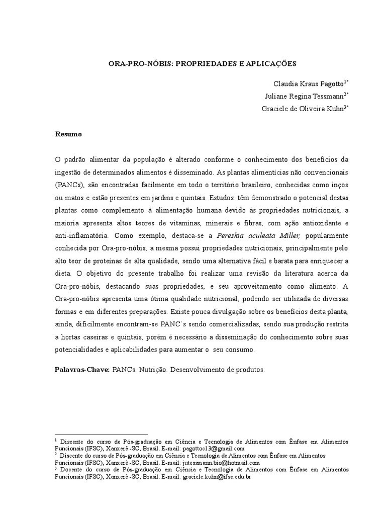 Ora-pro-nóbis: Benefícios Nutricionais e Usos | PDF | Alimentos | Fibra ...