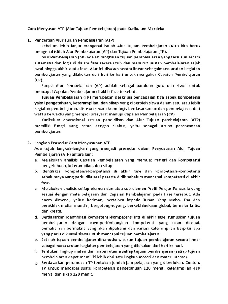 Cara Menyusun ATP Kurikulum Merdeka | PDF