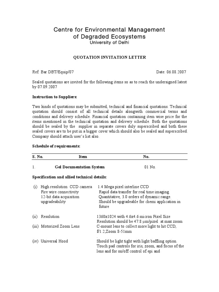 Quotation Invitation Letter | PDF | Agarose Gel Electrophoresis ...