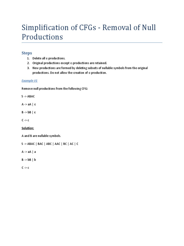 Removing Null Productions from CFGs | PDF | Computers | Technology ...