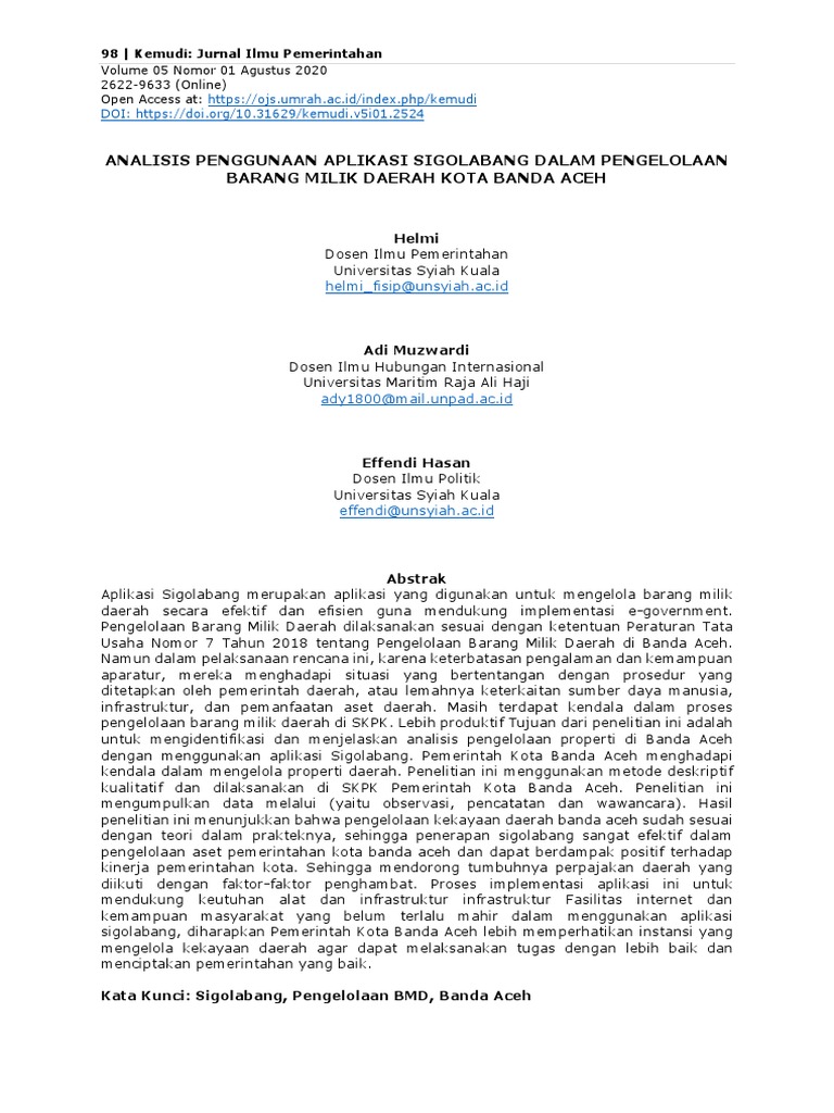 2020 Jurnal Kemudi Vol 5 No 1 2020 Analisis Penggunaan Aplikasi Sigolabang | PDF