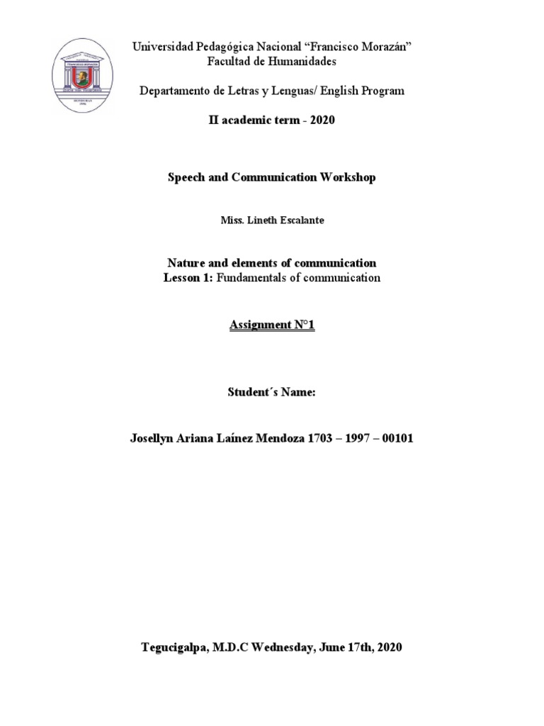 Speech (1st Assignment) | PDF