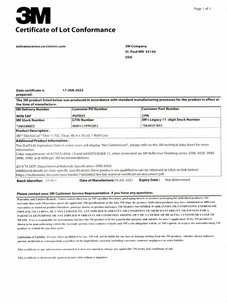 CC - Sobrelaminado 3M 1170 - LT211911 | PDF