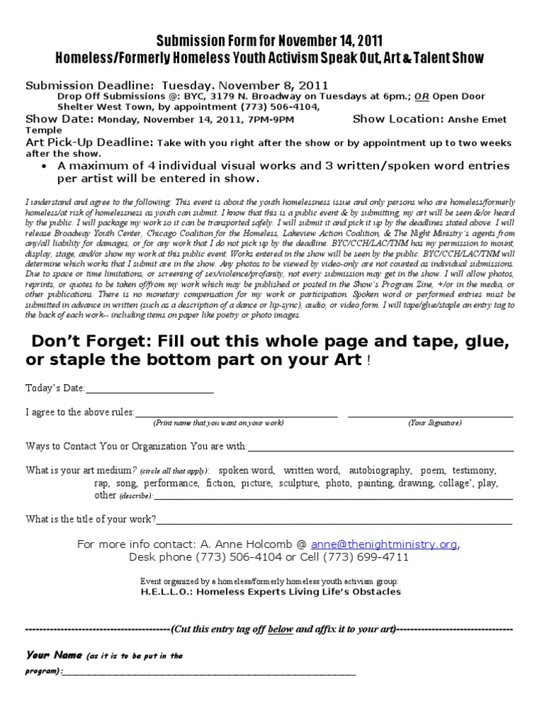 Youth Homelessness Art Submission Form | PDF