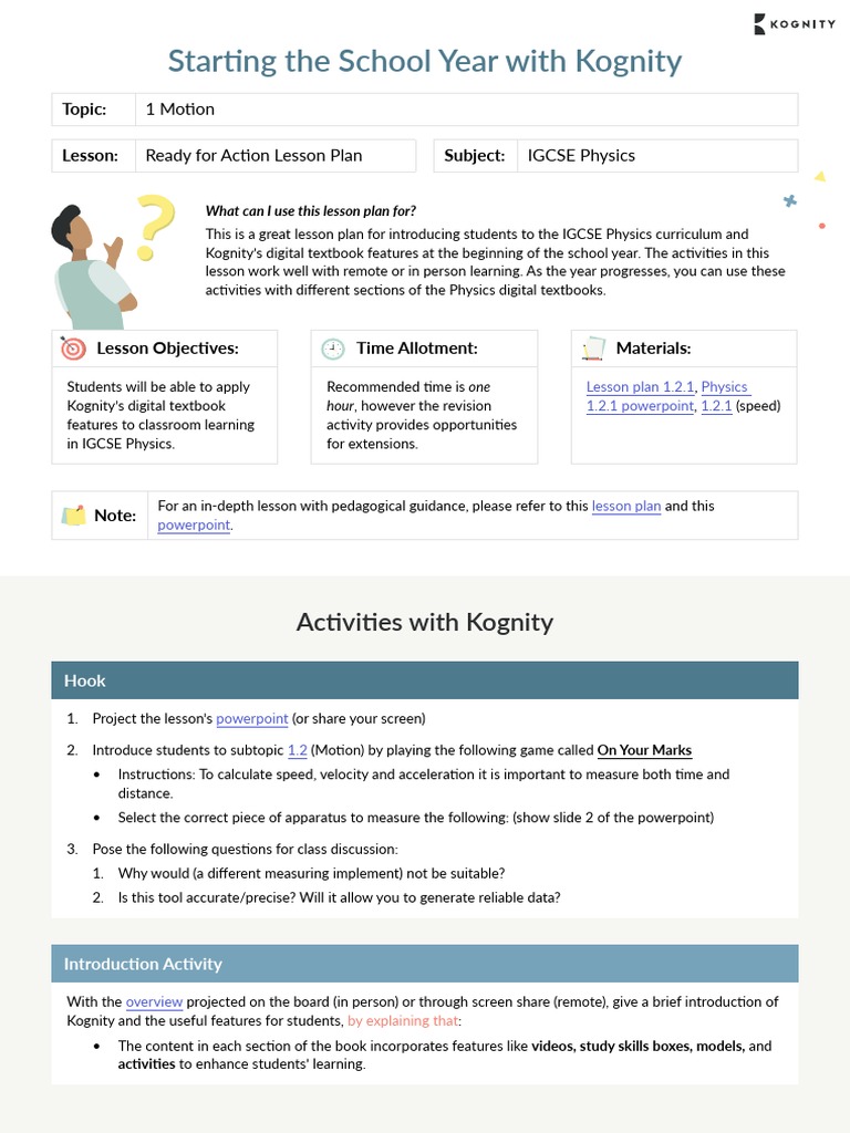 Kognity IGCSE Physics Lesson Plan | PDF | Lesson Plan | Physics