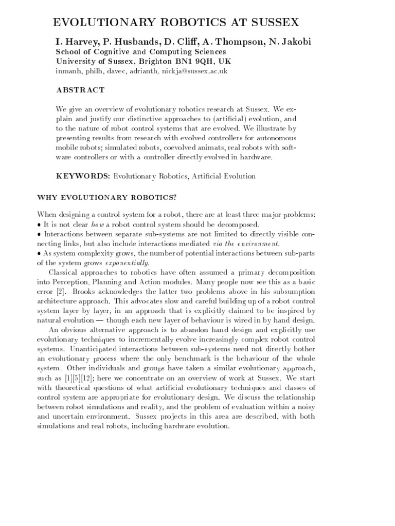 1996 Evolutionary Robotics At Sussex Pdf Genetic Algorithm Natural Selection 
