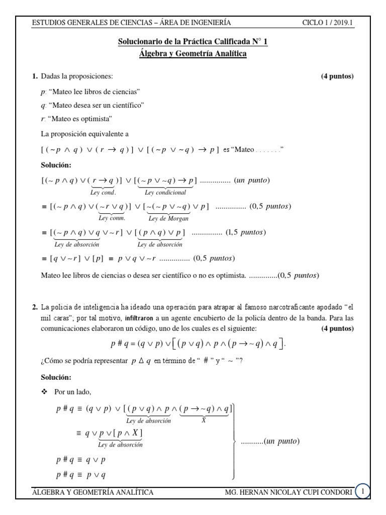 Álgebra & G. A. - PC 1B (2019-I) | PDF | Matemáticas