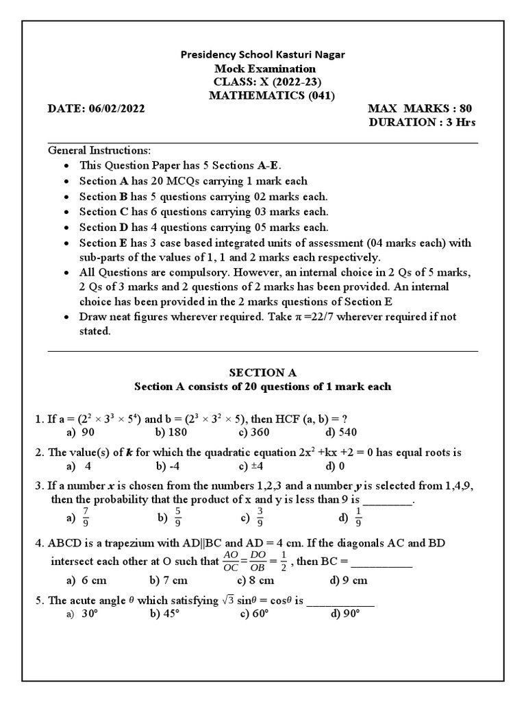 Grade 10 Math Mock Examination | PDF | Sphere | Geometric Shapes