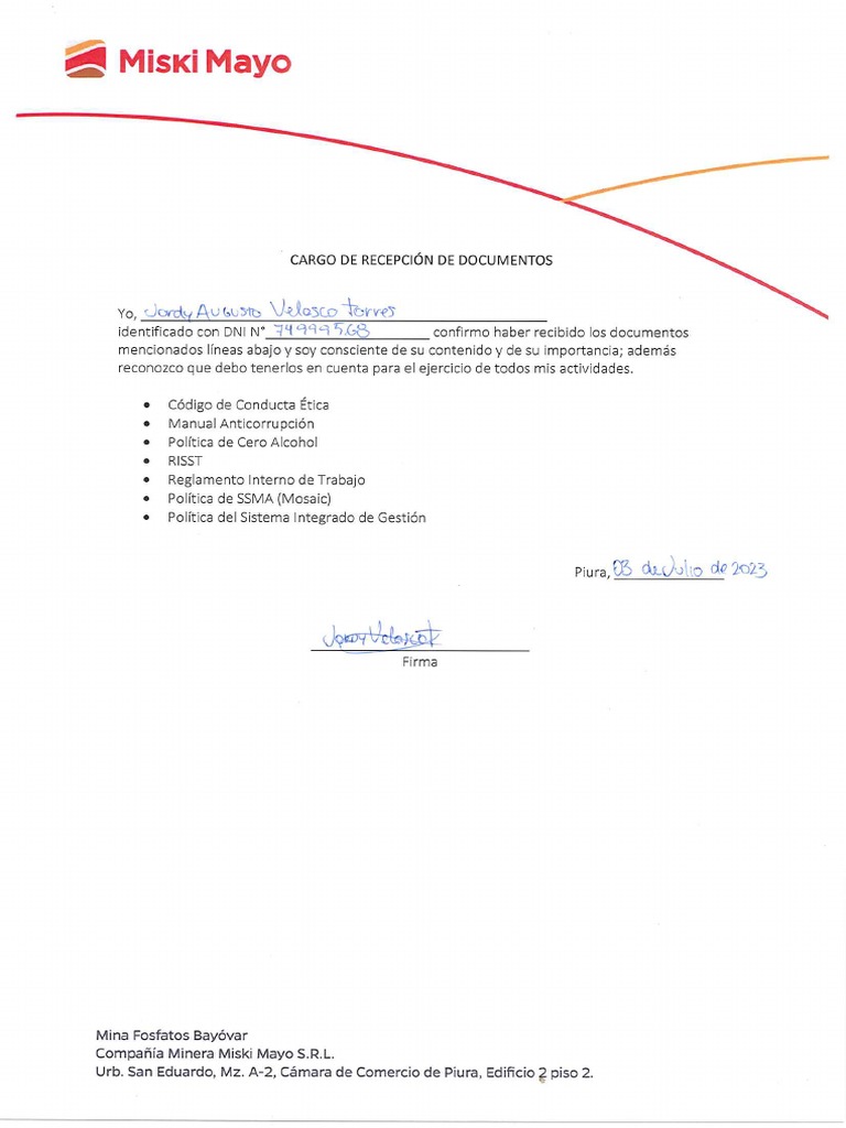 Cargo de Recepción de Documentos | PDF