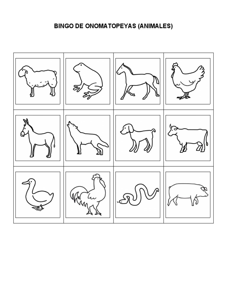 Bingo de Onomatopeyas (Animales) | PDF
