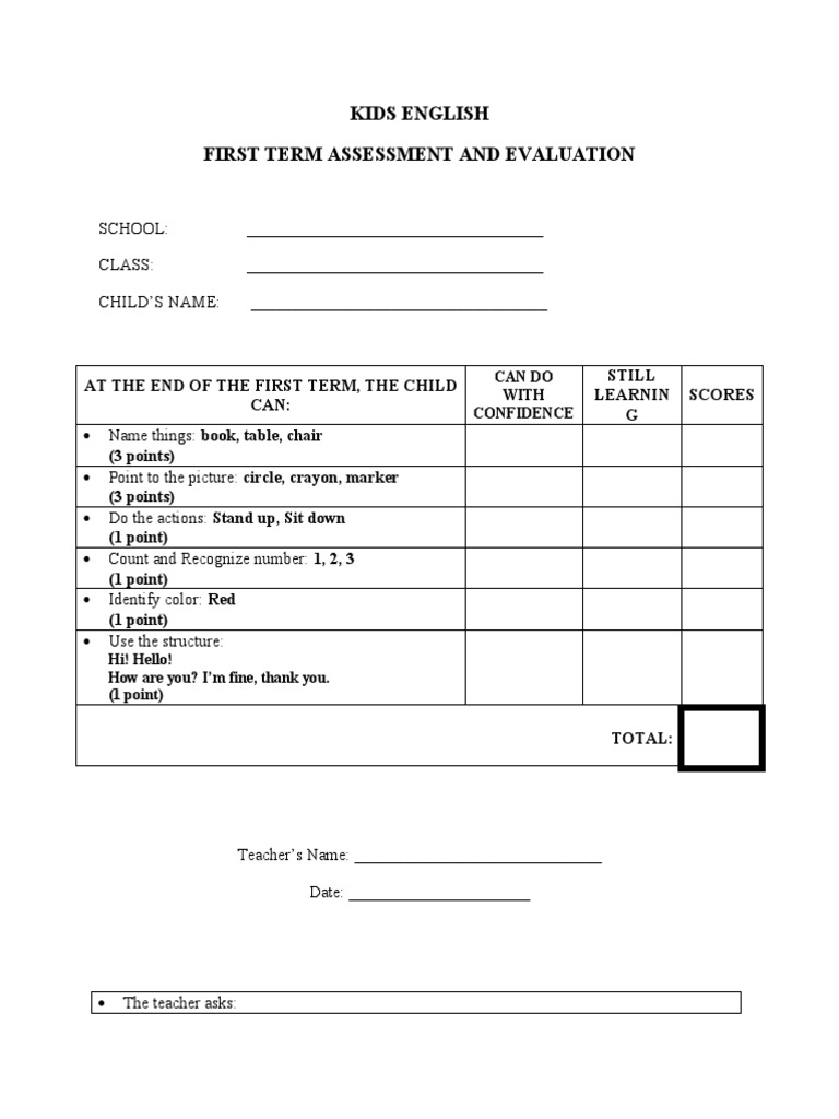 Kids English First Term Evaluation | PDF